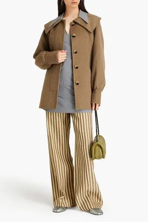 GANNI Belted Wool-blend Coat - Taupe