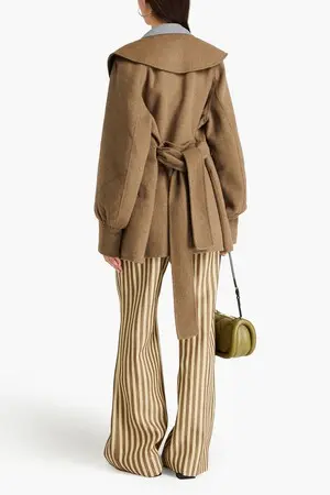 GANNI Belted Wool-blend Coat - Taupe