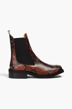 GANNI Snake-effect Leather Chelsea Boots