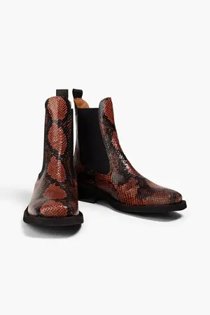 GANNI Snake-effect Leather Chelsea Boots