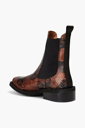 GANNI Snake-effect Leather Chelsea Boots