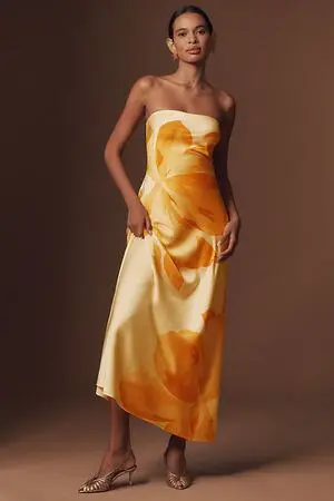 HUTCH Strapless Column Satin Maxi Dress - Light Yellow