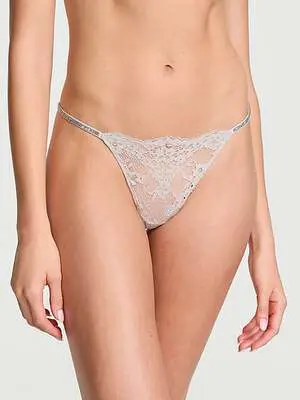 Victoria's Secret Dream Angels Twinkle Silver Lace V-string Panty Grey