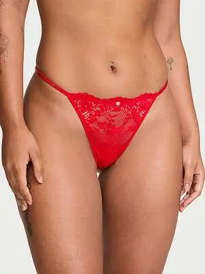 Victoria's Secret Dream Angels Twinkle Silver Lace V-string Panty Red