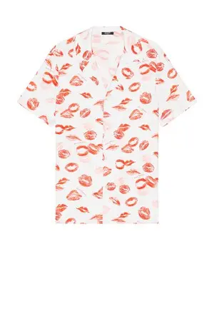 Balmain Kiss Print Pyjama Shirt In White - White & Red