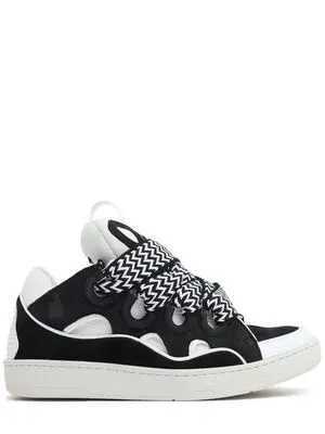 LANVIN 10mm Curb Leather Low Top Sneakers Black,white