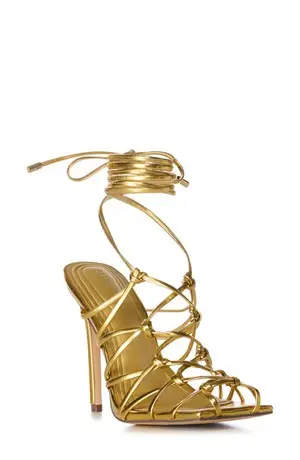AZALEA WANG Amenra Ankle Wrap Sandal - Gold