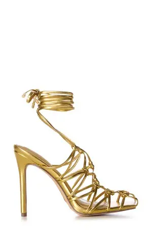 AZALEA WANG Amenra Ankle Wrap Sandal - Gold