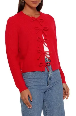 PETAL & PUP Wilde Bow Front Cardigan - Red
