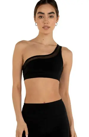 REBODY On Duty Mesh One Shoulder Silkiflex Bra - Midnight Black