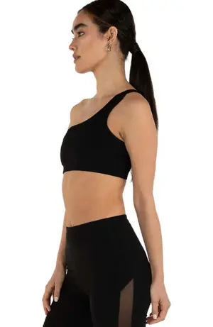 REBODY On Duty Mesh One Shoulder Silkiflex Bra - Midnight Black