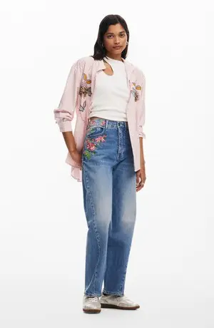 Desigual Carina Embroidered Straight Leg Jeans