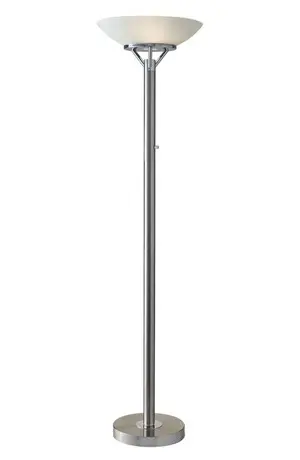ADESSO Expo Torchiere Floor Lamp - Brushed Steel Chrome Accents