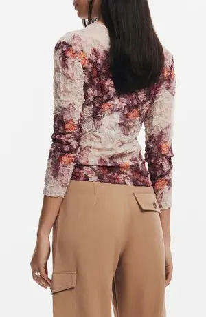 Desigual Tottori Floral Crinkle Crepe Long Sleeve Top