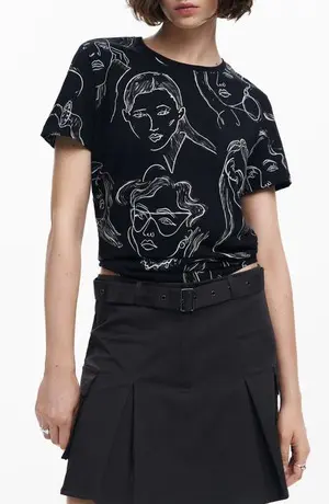 Desigual Faces Print Cotton T-shirt