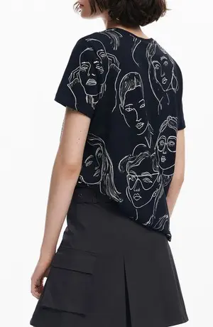 Desigual Faces Print Cotton T-shirt