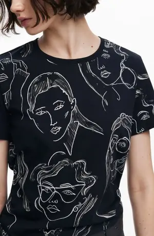 Desigual Faces Print Cotton T-shirt