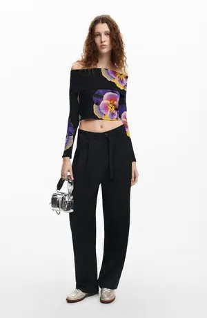 Desigual Pensee Lacroix Pansy Print Off-the-shoulder Top