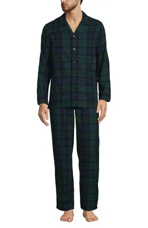 LANDS' END Flannel Pajama Set Evergreen Blackwatch Plaid