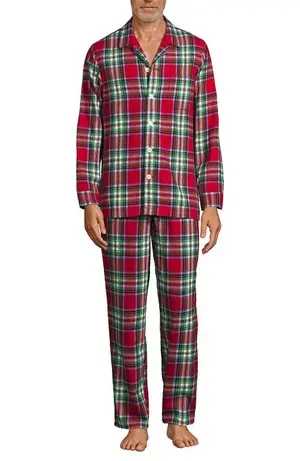 LANDS' END Flannel Pajama Set - Heritage Red Plaid