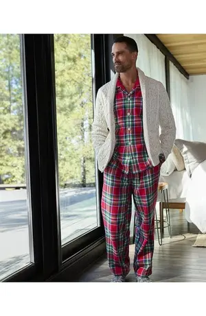 LANDS' END Flannel Pajama Set - Heritage Red Plaid