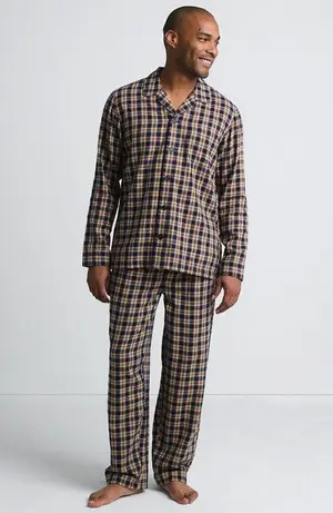 LANDS' END Flannel Pajama Set Radiant Navy/khaki Plaid
