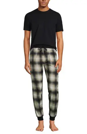 LANDS' END Knit Jersey Pajama Sleep Set Black/khaki Plaid