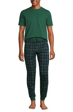 LANDS' END Knit Jersey Pajama Sleep Set Soft Evergreen Plaid