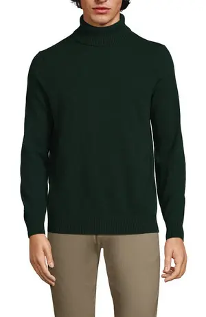 LANDS' END Cashmere Turtleneck Sweater - Dark Pine Green