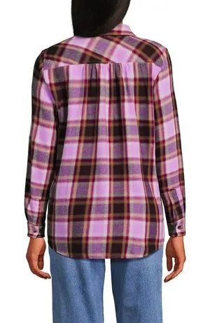 LANDS' END Flannel Boyfriend Fit Shirt - Pink Vintage Plaid