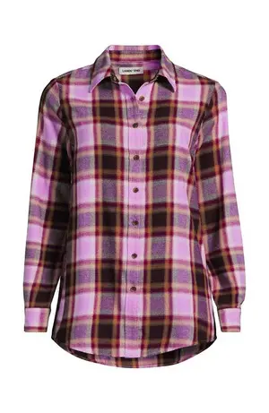 LANDS' END Flannel Boyfriend Fit Shirt - Pink Vintage Plaid