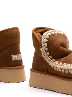 Mou Mini Suede Boots With Decorative Stitching - Brown