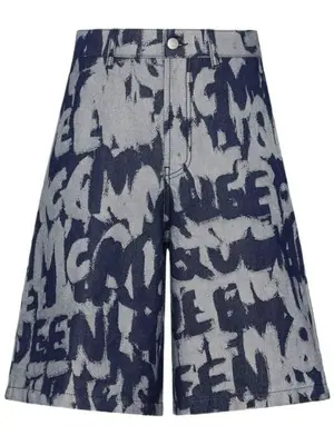 Alexander McQueen Graffiti Denim Shorts - Blue