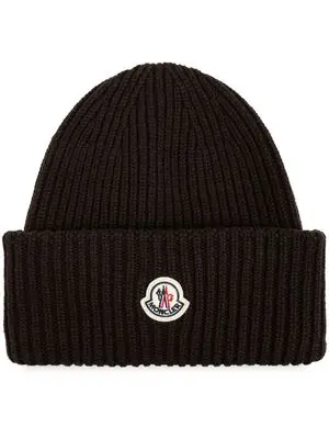 Moncler Logo Patch Beanie - Brown