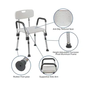 EMMA+OLIVER 300 Lb. Capacity Quick Release Back & Arm Shower Chair - White