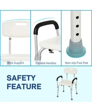 HOMCOM Adjustable Medical Shower Chair Bath Tub Seat Bench Easy Detachable Backrest