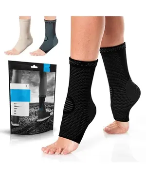 POWERLIX Compression Ankle Sleeve - Black (2 Pair)