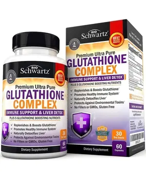 BIOSCHWARTZ Glutathione Supplement Liver Detox With Quercetin Vitamin C Milk Thistle Alpha Lipoic Acid Liver Supplement & Immune Support Pills - No Color