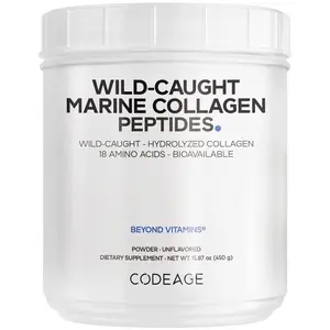 CODEAGE Marine Collagen Powder Wild-caught Hydrolyzed Fish Collagen Peptides Type 1 & 3 Collagen Protein Supplement - White