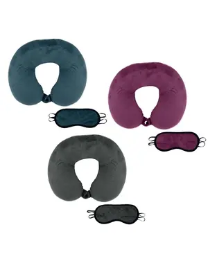 PURSONIC 3 Memory Foam Travel Pillows With Sleep Masks By - Dark Green