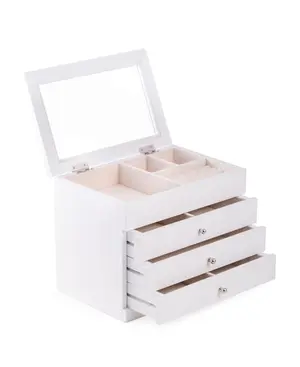 BEY-BERK Jewelry Case With 3 Drawers And Glass See-through Top