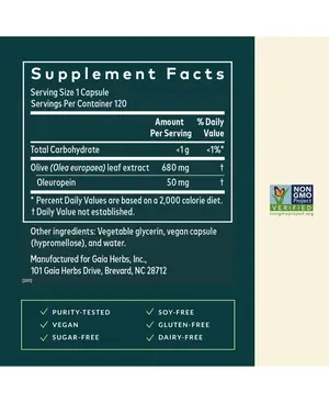 GAIA HERBS Olive Leaf Traditional Immune Health Support Immune System Supplement With Olive Leaf Extract And Oleuropein
