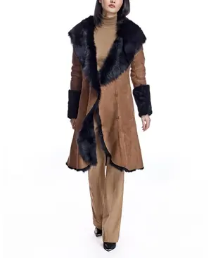 MAXIMILIAN Hooded Shearling Coat - Cognac/black