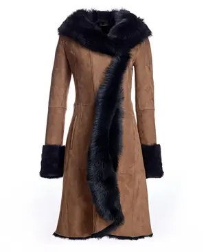 MAXIMILIAN Hooded Shearling Coat - Cognac/black
