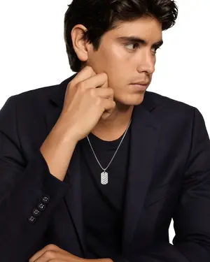 David Yurman Sculpted Cable Tag With Diamonds - Silver