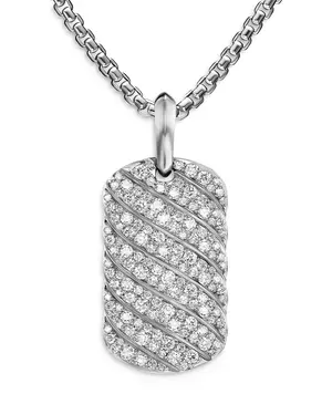David Yurman Sculpted Cable Tag With Diamonds - Silver