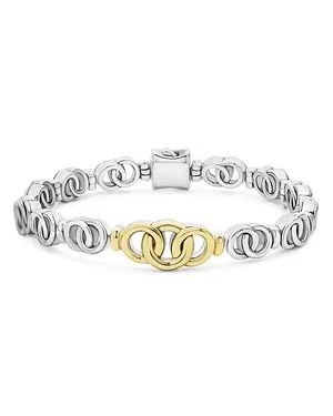 Lagos 18k Yellow Gold & Sterling Silver Caviar Interlocking Link Bracelet - Silver/gold