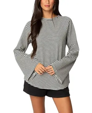 EDIKTED Stripey Oversized Bell Sleeve Top