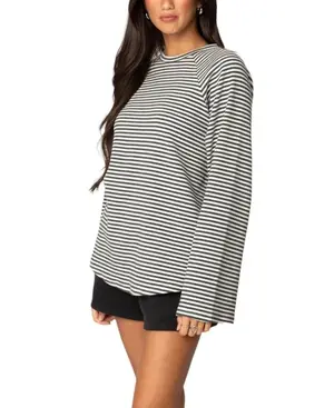 EDIKTED Stripey Oversized Bell Sleeve Top