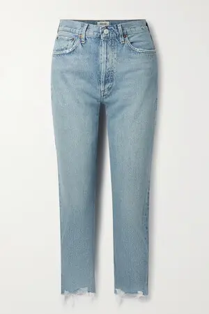 AGOLDE Riley Distressed Cropped Jeans - Blue